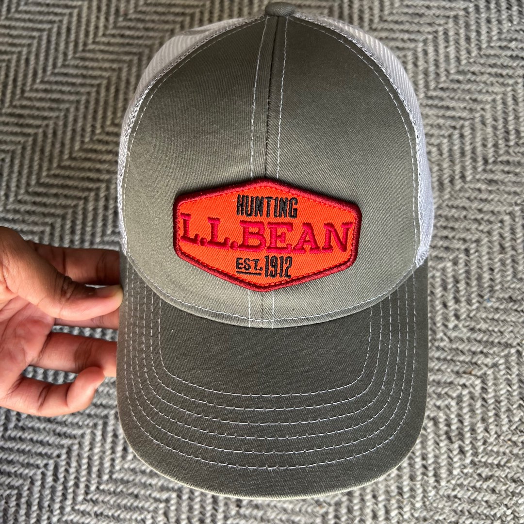 LL Bean Hunting Logo Patch Trucker Cap Grey White Mesh Snpaback osfm ...