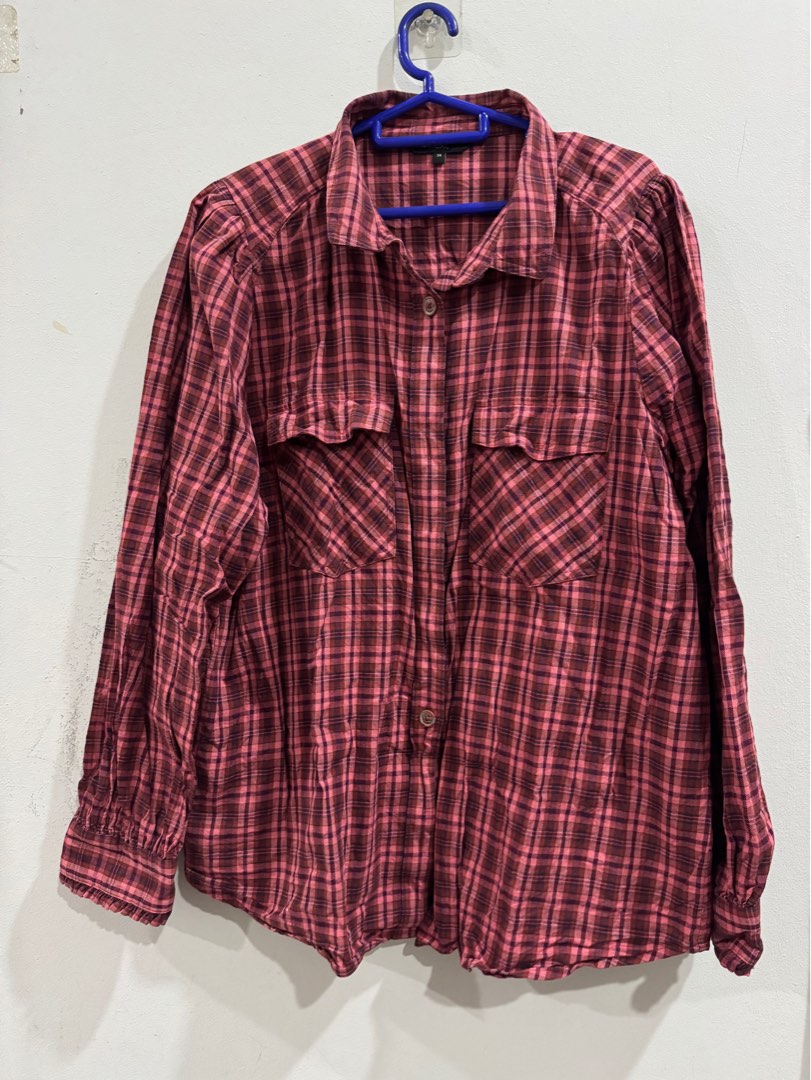 M&S Red Checkered Top, Women's Fashion, Tops, Blouses on Carousell