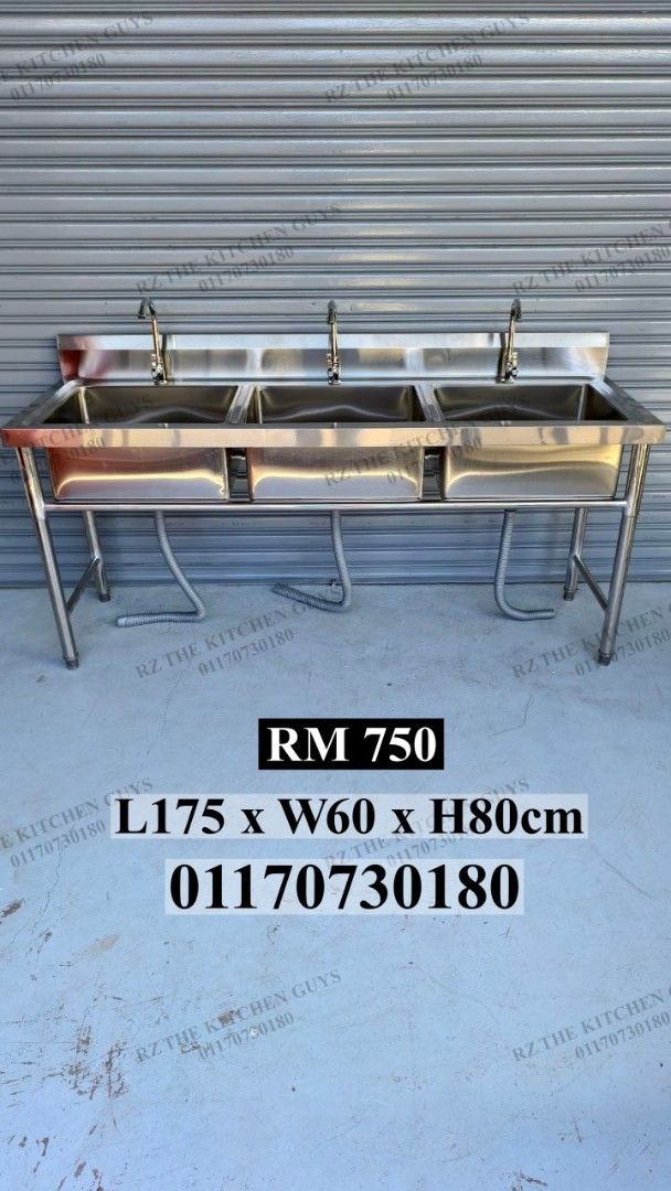 SINKI TRIPLE BOWL SINK HEAVY DUTY, TV & Home Appliances, Kitchen ...