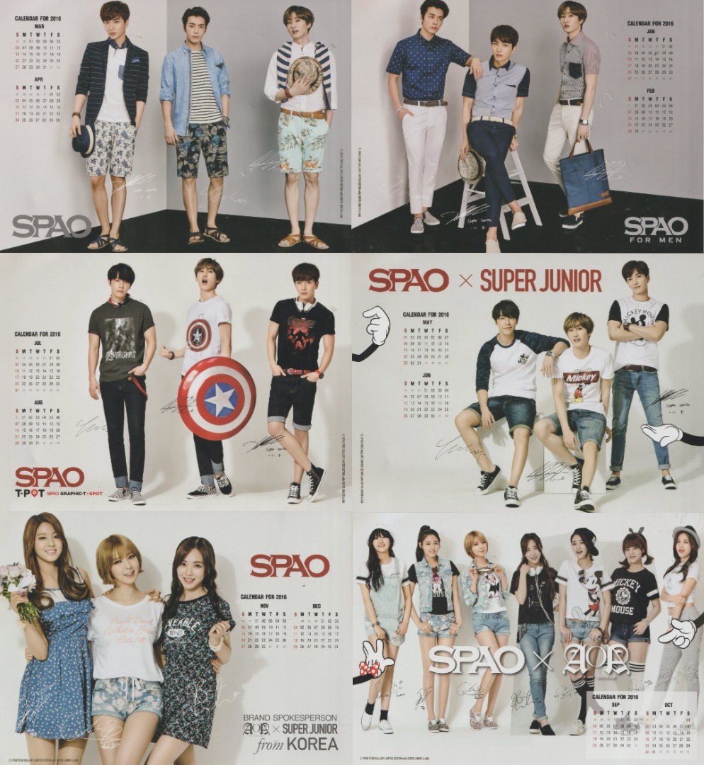 Super Junior AOA | SPAO 2016年代言寫真曆卡, 書籍、休閒與玩具, 收藏、紀念品, 明星週邊在旋轉拍賣