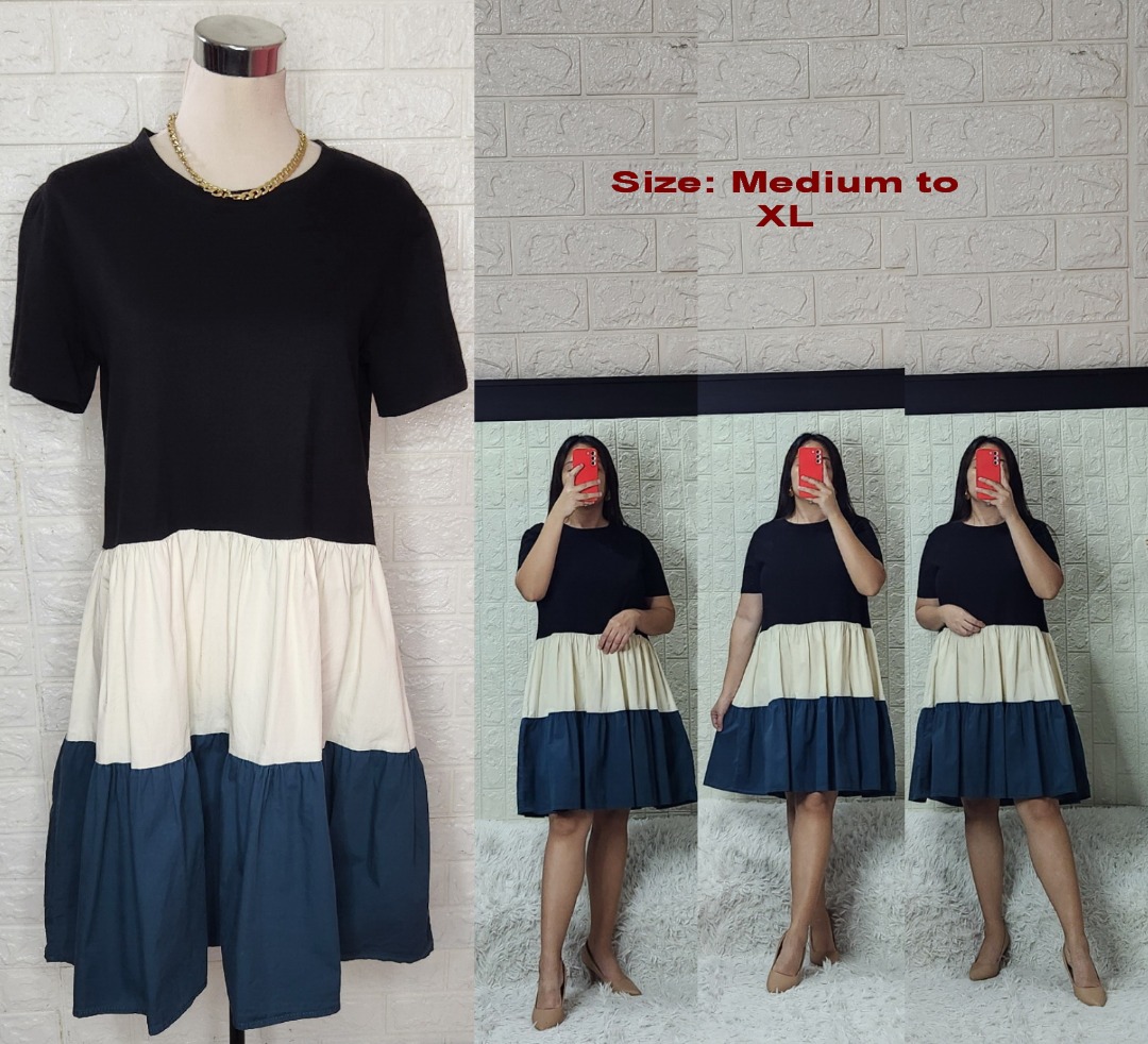 Tri-color Shirt Dress with Tiered Hem, Women's Fashion, Dresses & Sets ...