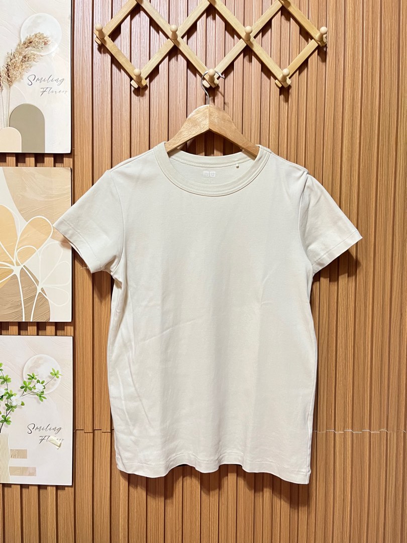 UNIQLO CREW NECK - Cream, Women's Fashion, Tops, Shirts on Carousell