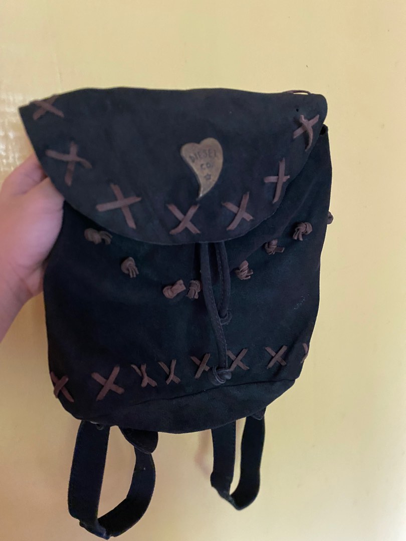 Vintage Grunge Diesel Black Suede Gamosa Backpack Bag, Women's Fashion ...