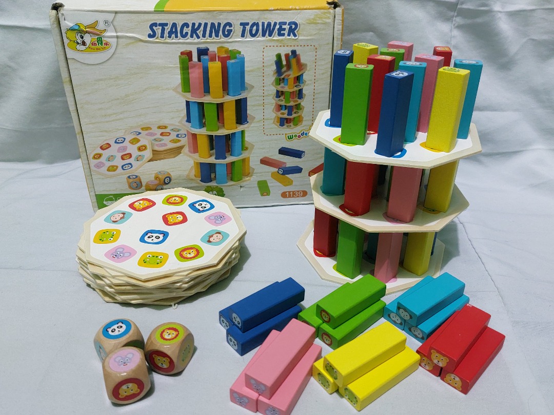 Wooden Rainbow Stacking Tower, Hobbies & Toys, Toys & Games on Carousell