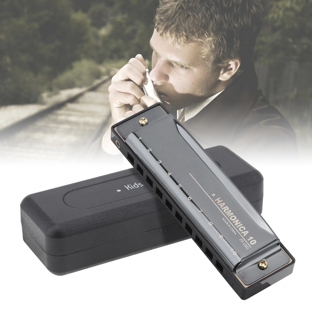 10 Holes 20 ToneC Matte Gold / Black Harmonica Blues Harp Mouth Organ ...