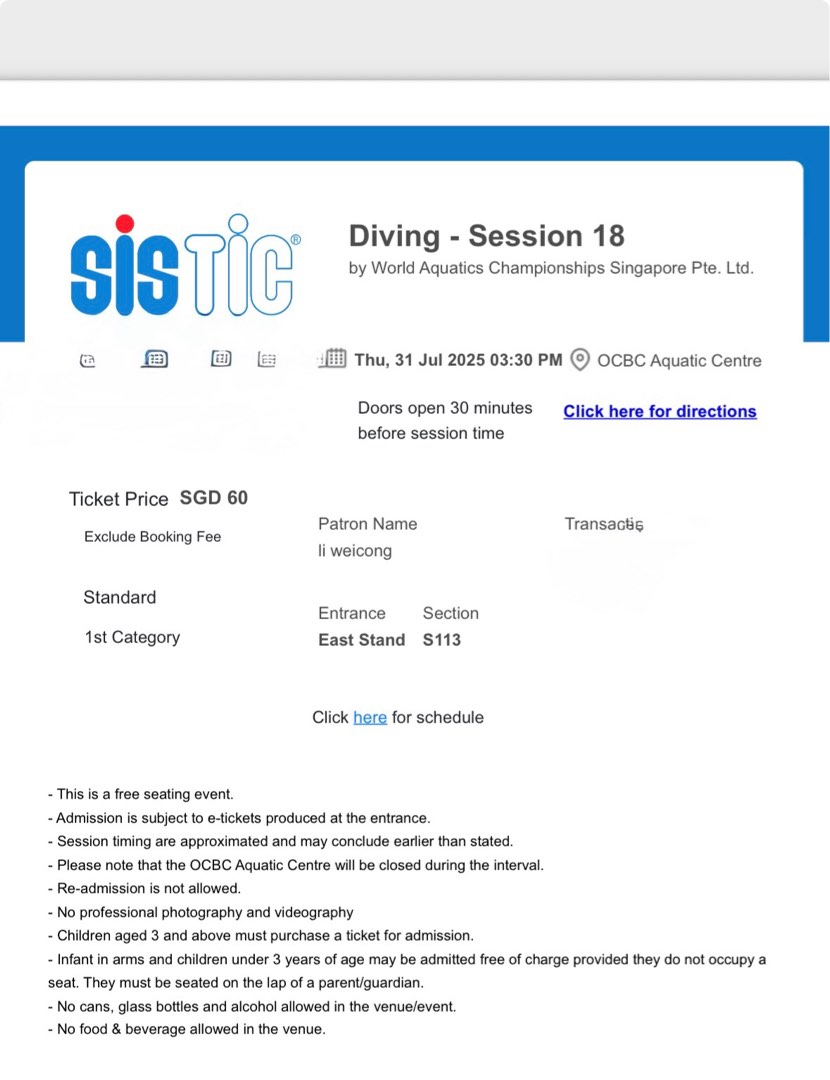 2 x CAT 1 eticket Diving - Session 18 Tickets (World Aquatics ...