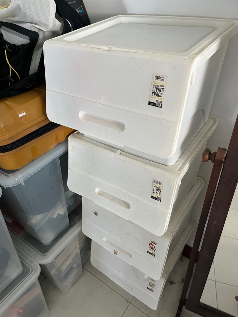 4 Storage Boxes Stackable Front Opening, Furniture & Home Living, Home ...