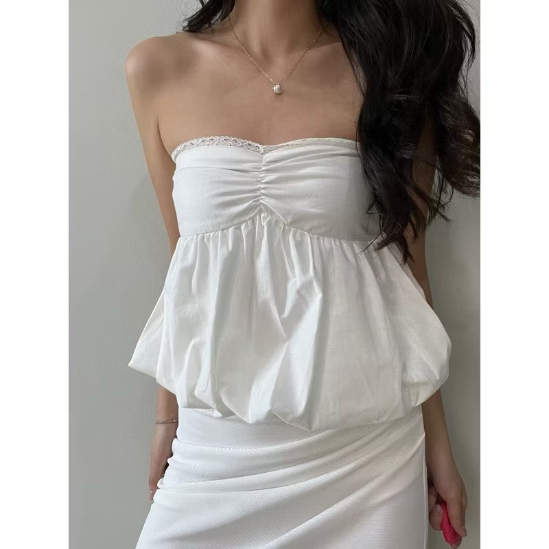 Balloon Tube Top White / Kemben Balon Putih, Fesyen Wanita, Pakaian ...