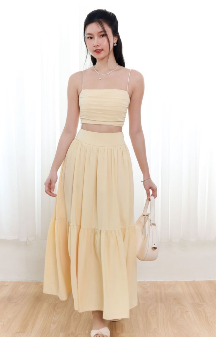 BNWT Tilly Tiered Maxi SET Petite In Pastel Yellow (L), Women's Fashion, Dresses & Sets, Sets or ...