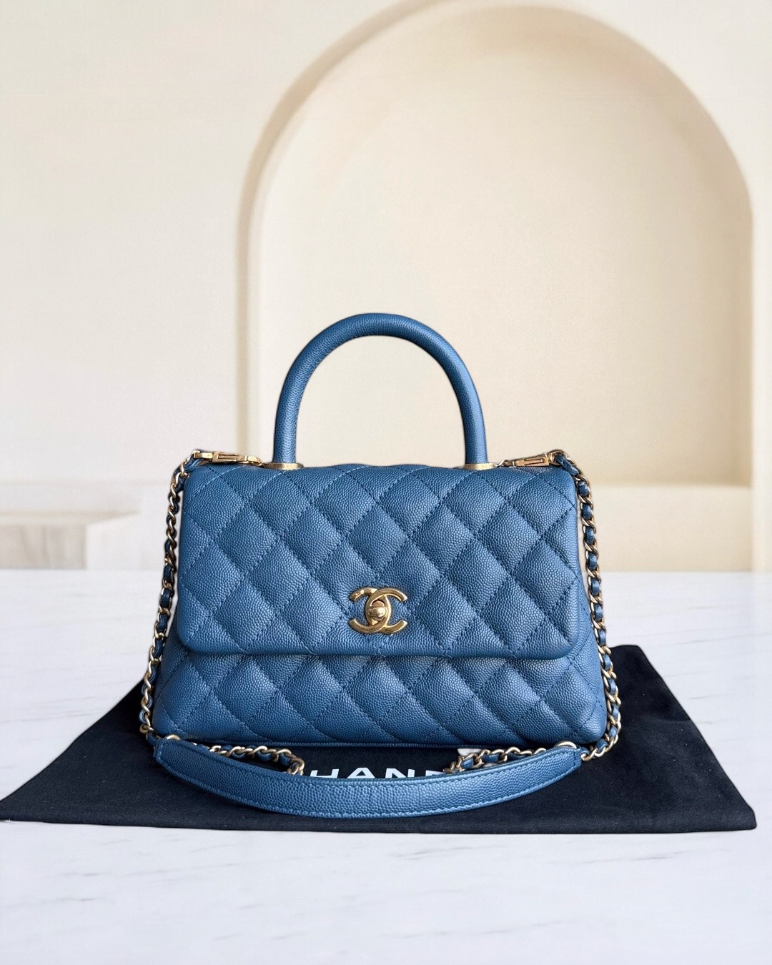 Chanel Coco Handle Small - Caviar Quilted Grained Calfskin Blue Gold ...