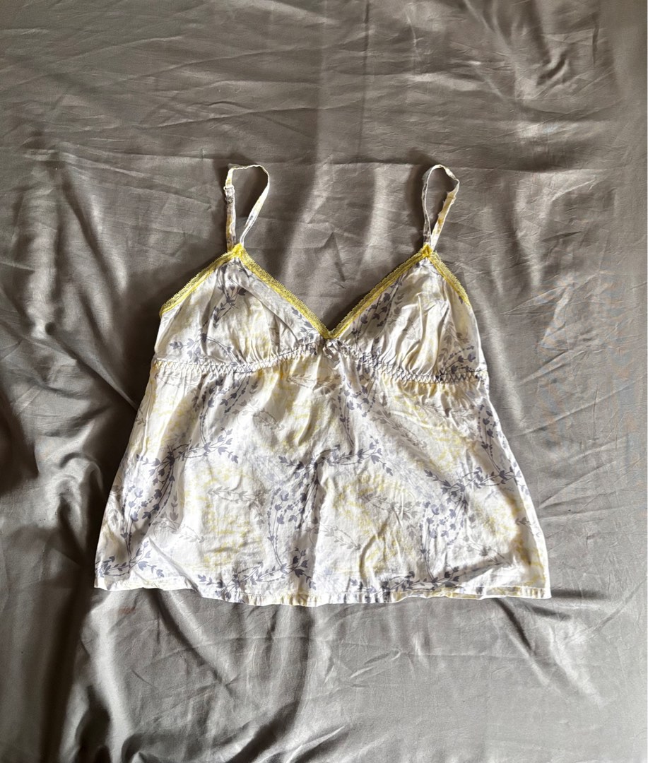 Coquette vintage dainty yellow floral cami sleeveless vneck beaded lace ...
