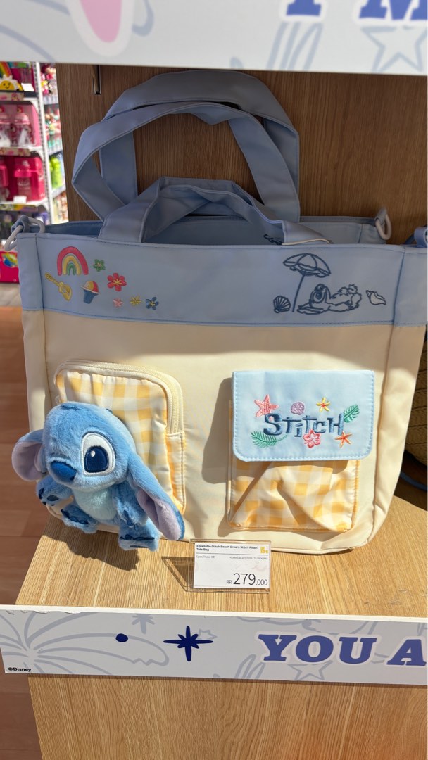 Egradable Stitch Beach Dream Stitch Plus Tote Bag, Fesyen Wanita, Tas & Dompet di Carousell