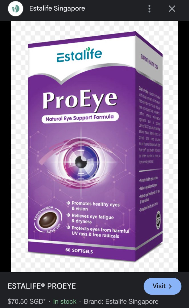 Estalife ProEye eye support supplement, Health & Nutrition, Health ...