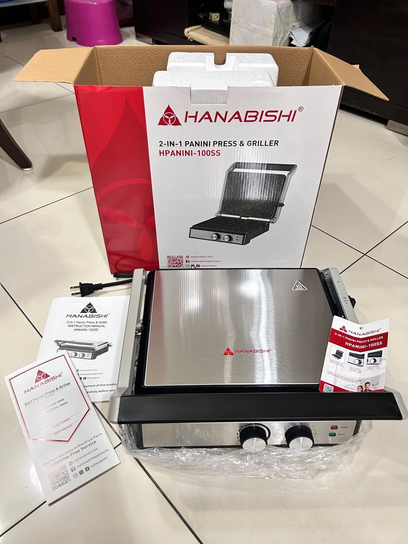 Hanabishi 2in1 Panini Press & Griller HPANINI-100SS home appliance furniture kitchen brand new ...