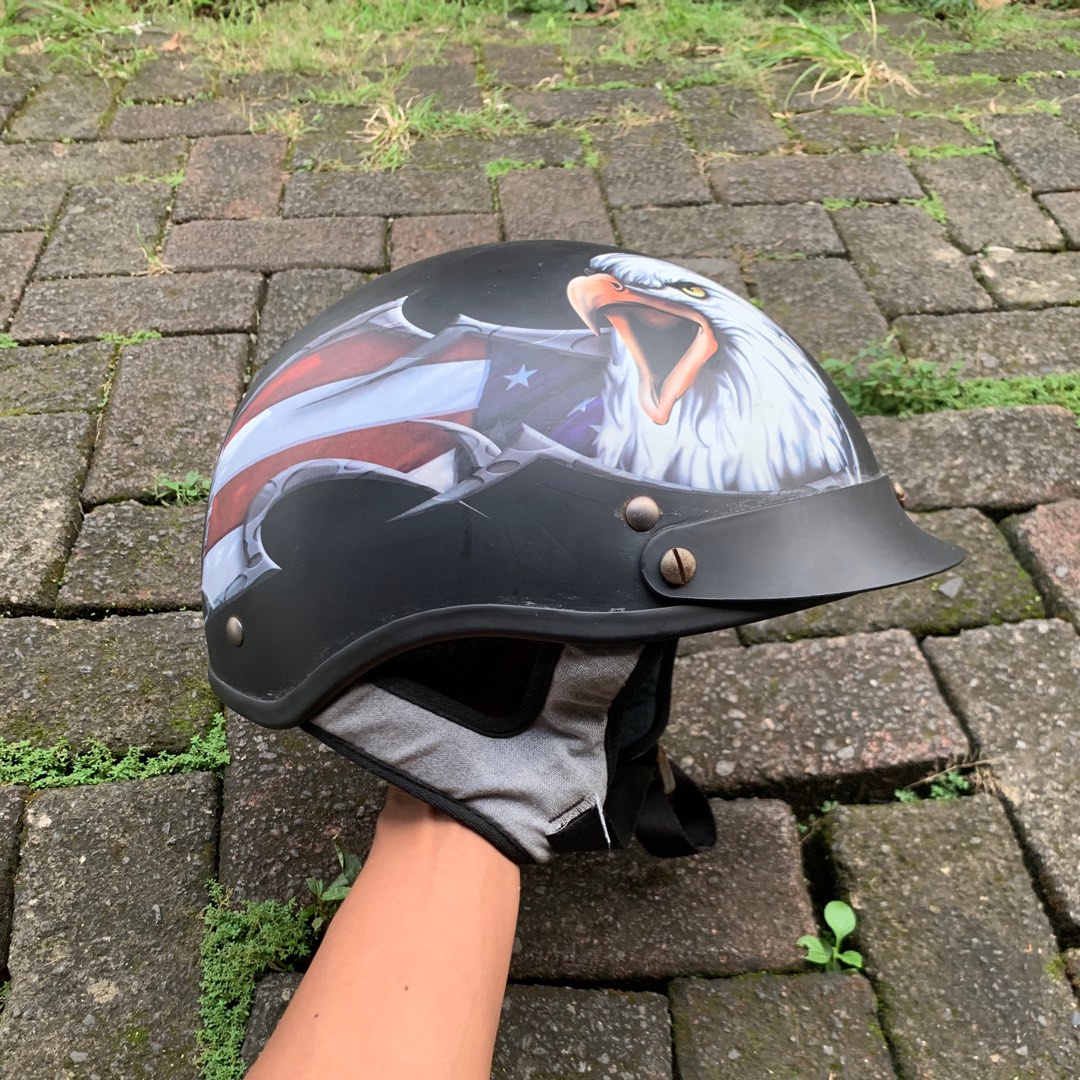 Helm chopper VCAN V5 Cruiser USA Eagle black matte helmet, Motor di Carousell