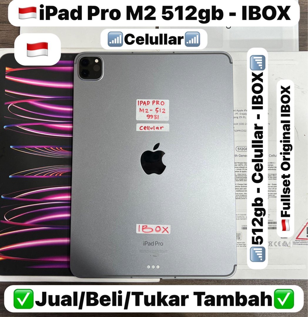 Ipad Pro M2 512 Gb Space Grey 11 Inch Celuller Ibox fullset ori ...