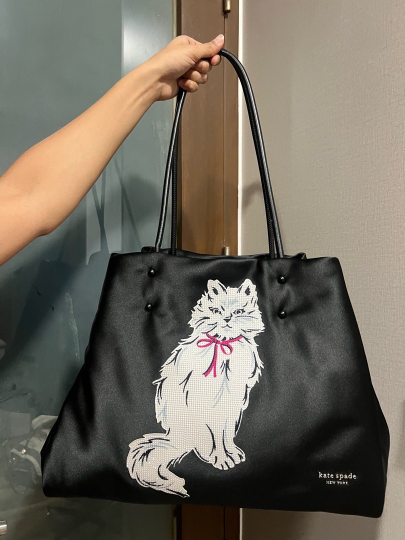 Kate Soade whiskers white cat tote, Luxury, Bags & Wallets on Carousell