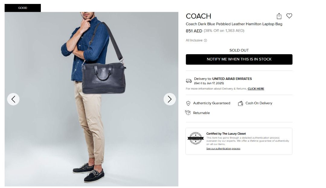 Original! Coach Hamilton Day Black Grained Leather Laptop Travel ...