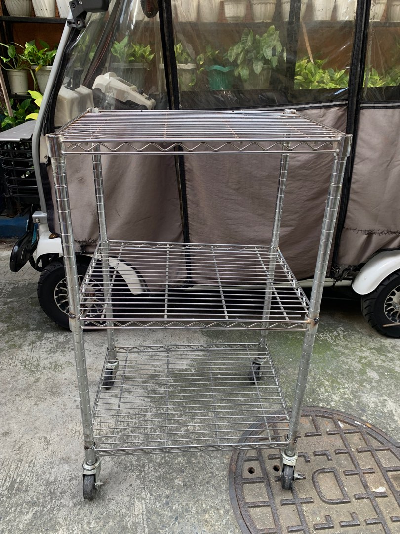 Silver Steel Metal 3 Layer Rack with Wheels, Furniture & Home Living ...