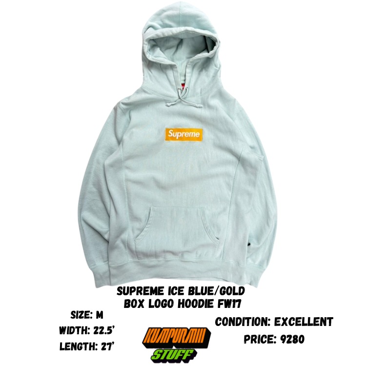 Supreme Ice Blue/Gold Box Logo Hoodie FW17, Men's Fashion, Coats ...