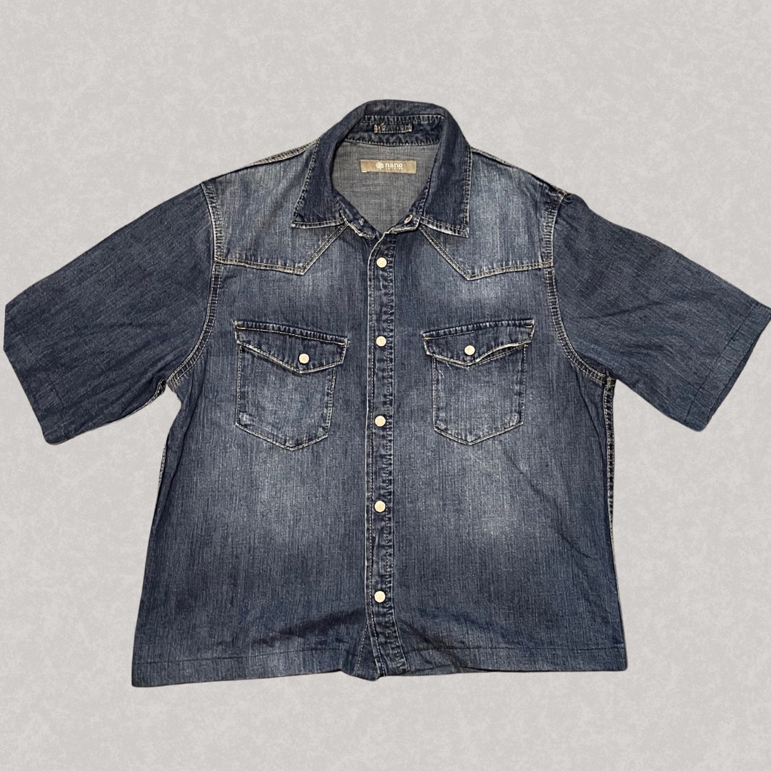 Vintage Denim Snap Button Cropped Polo, Men's Fashion, Tops & Sets ...