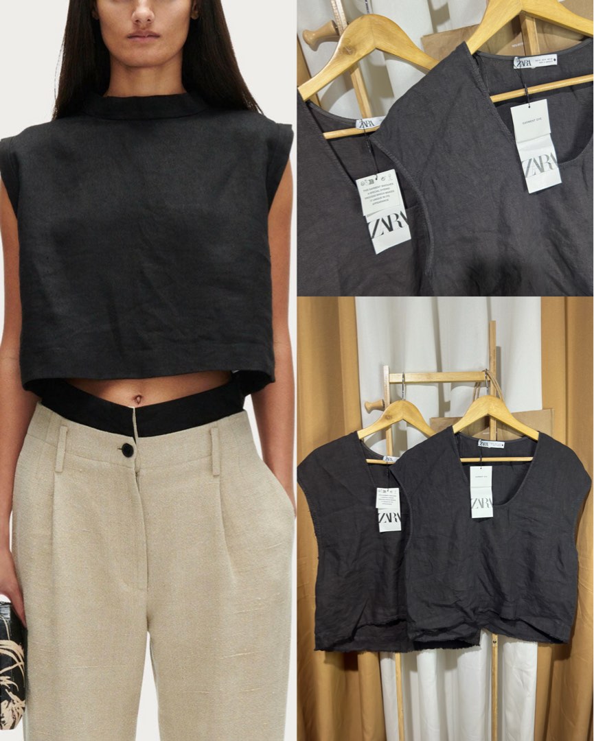 ZARA Linen Top, Women's Fashion, Tops, Sleeveless on Carousell