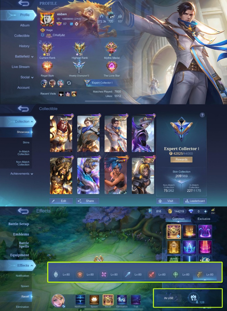 [209 Skins] Max Heroes + Emblem | SMURF | Mobile Legends Account | ML ...