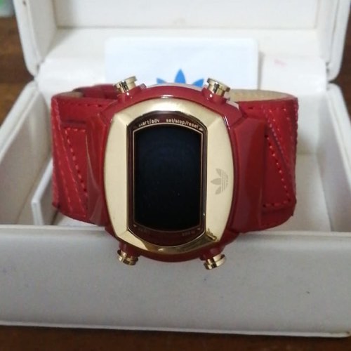 [Brand New] Adidas Red Digital Watch with Genuine Leather Strap, Women ...