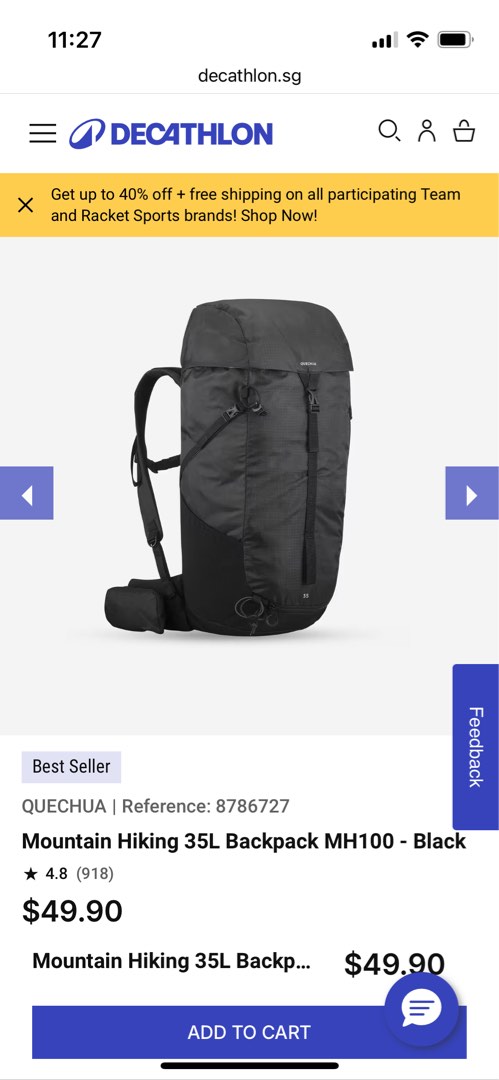 Decathlon Quechua Mountain Hiking 35L Backpack MH100 - Black, Women's ...