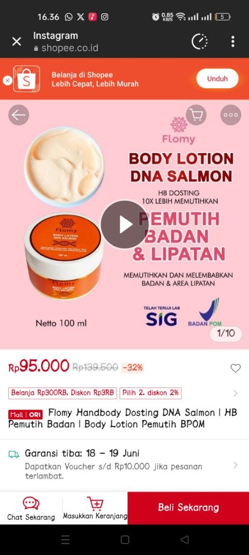 Flomy body lotion dna salmon ukuran 100ml, Kesehatan & Kecantikan ...