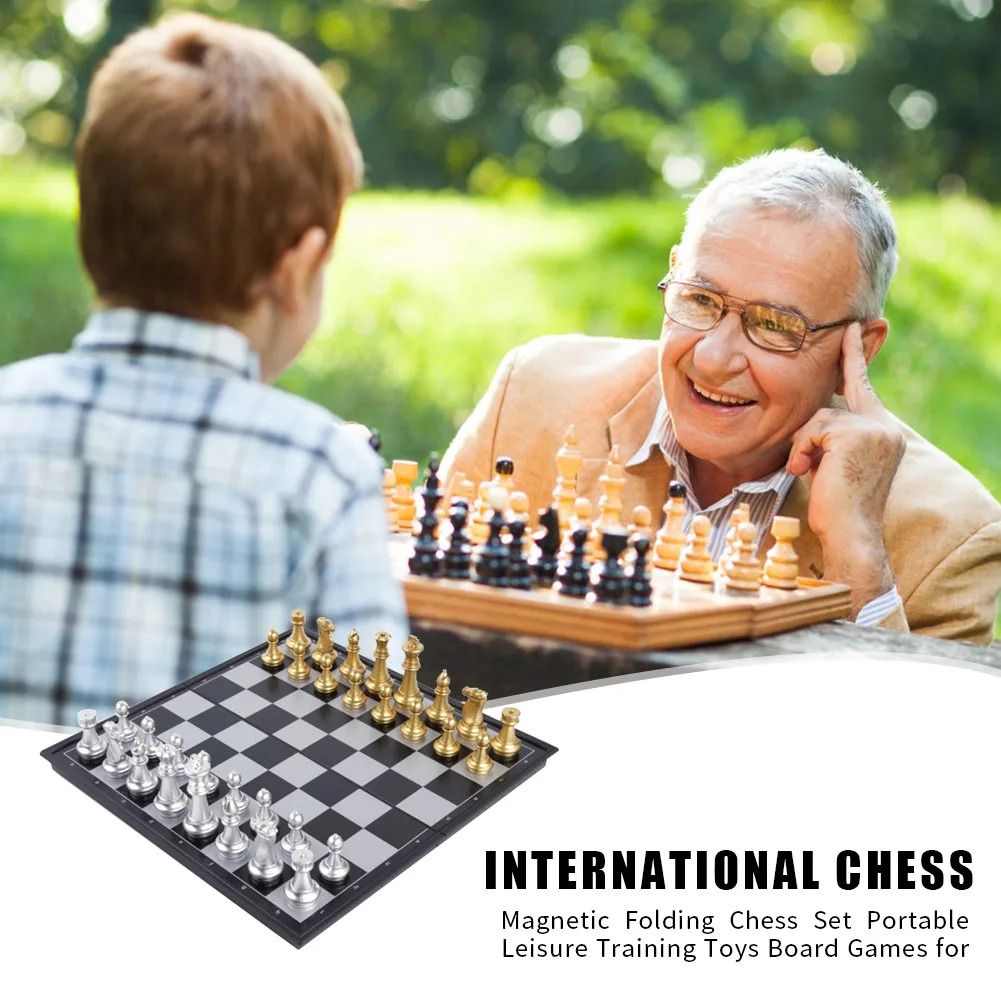 Gold Silver Magnetic Chess Set Folding Chessboard Chess Game Portable ...