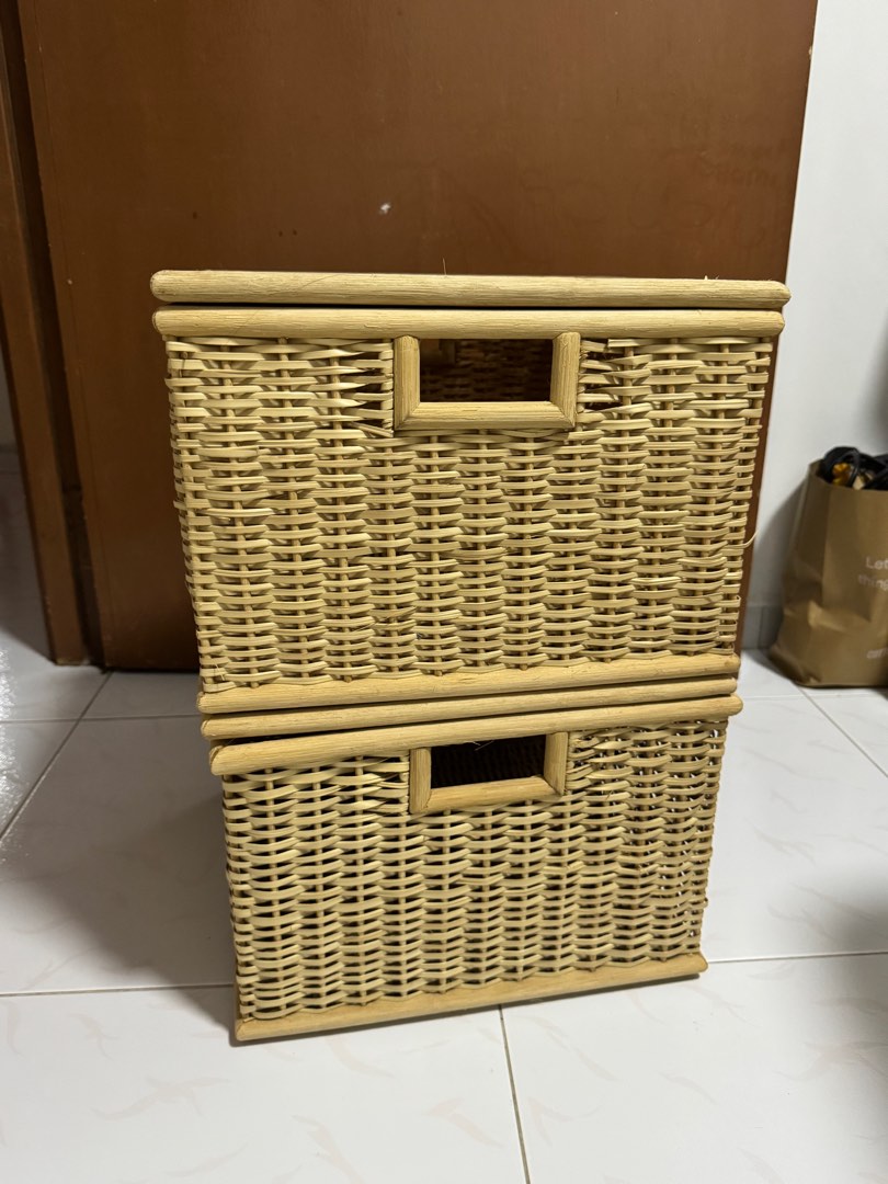 Muji Rattan Basket with lid, Furniture & Home Living, Home Improvement ...
