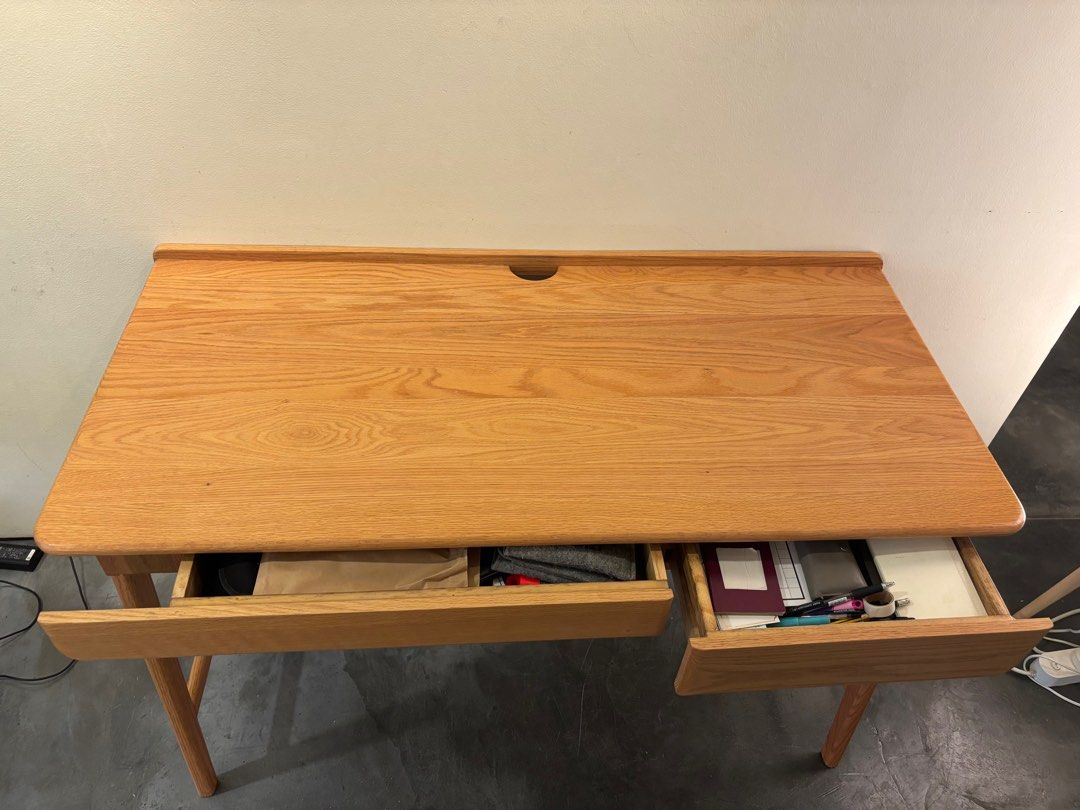 Muji Solid Wood Desk with Two Drawers, Furniture & Home Living ...