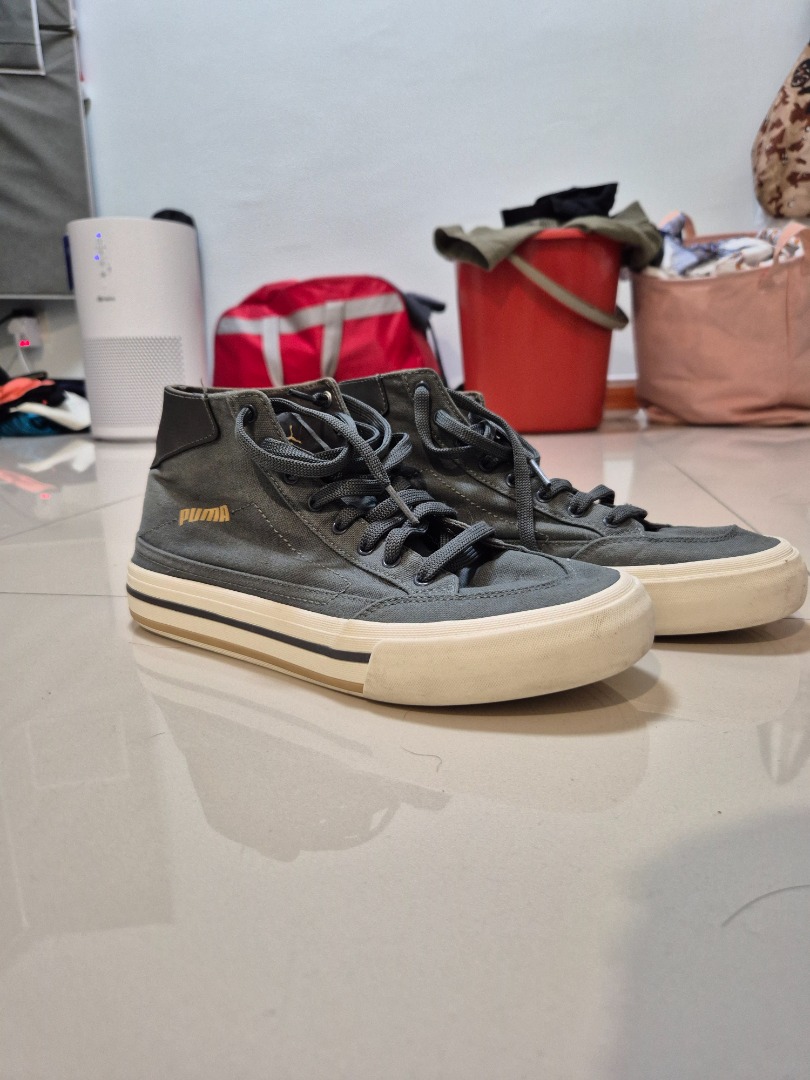 PUMA Court Classic Vulcanized Mid Men's Sneakers Grey, Men's Fashion ...