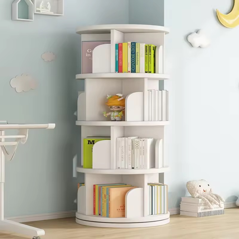 Round Rotating Bookshelf | 4 Tier Bookcase Storage Rack | Standing Book ...