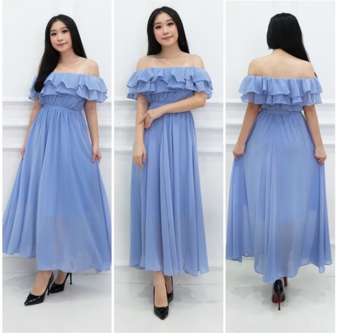 Sabrina long Dress, Fesyen Wanita, Pakaian Wanita, Gaun & Rok di Carousell