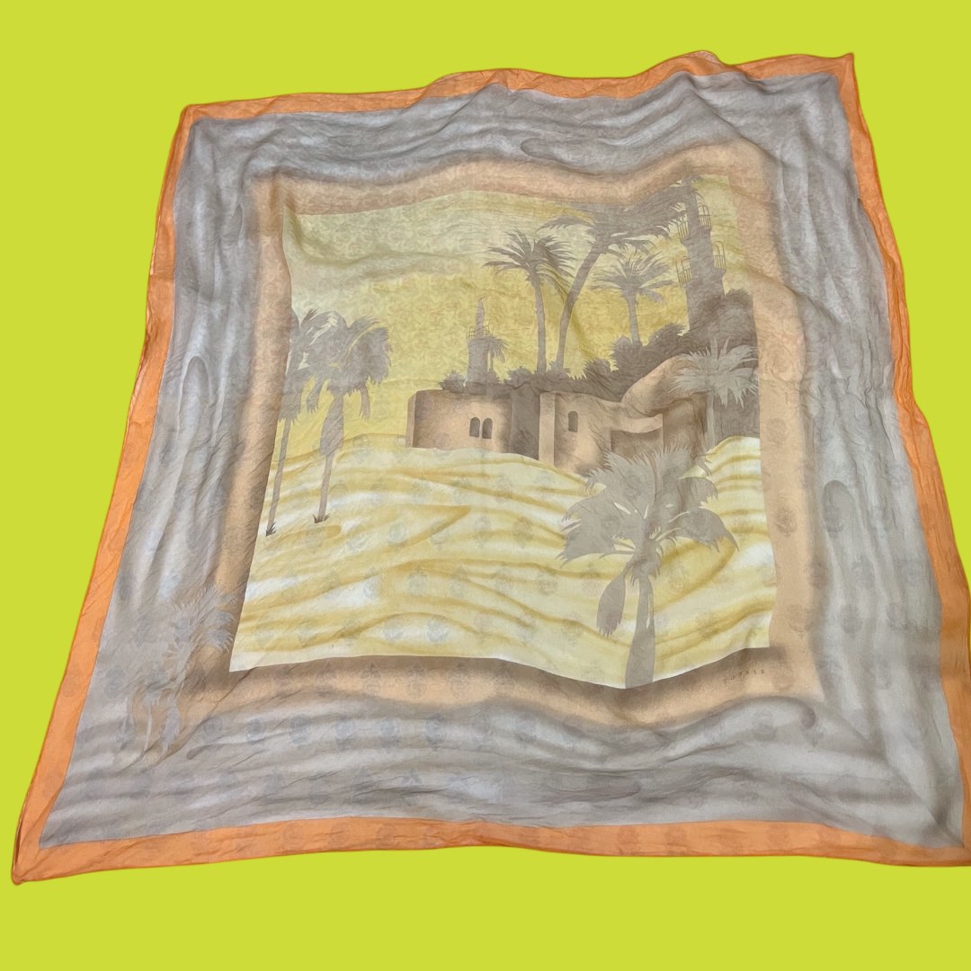 Vintage Bogner Desert Scene Print Silk Chiffon Scarf, Women's Fashion ...