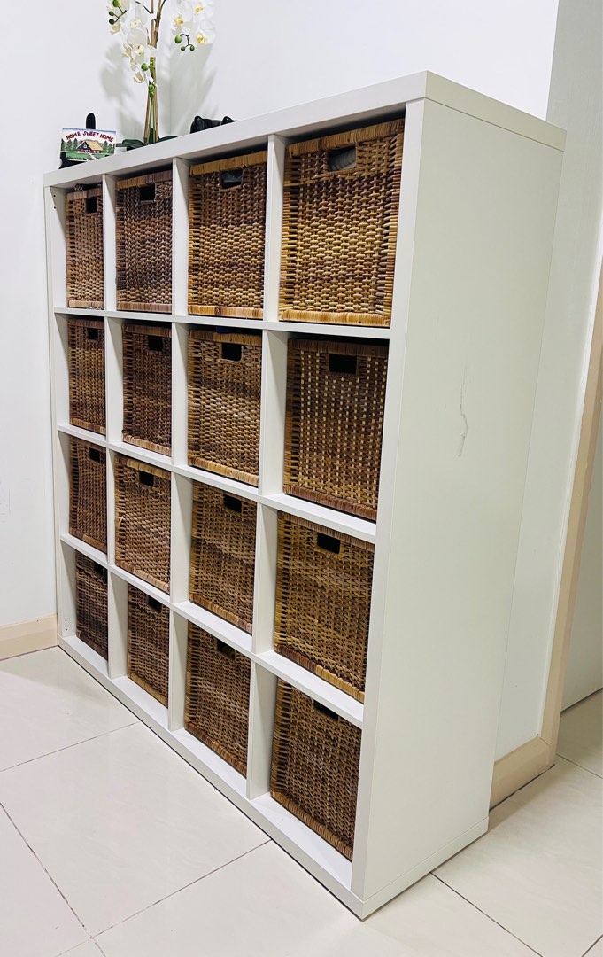 White IKEA Kallax Shelving unit inclusive of 16 BRANAS baskets ...