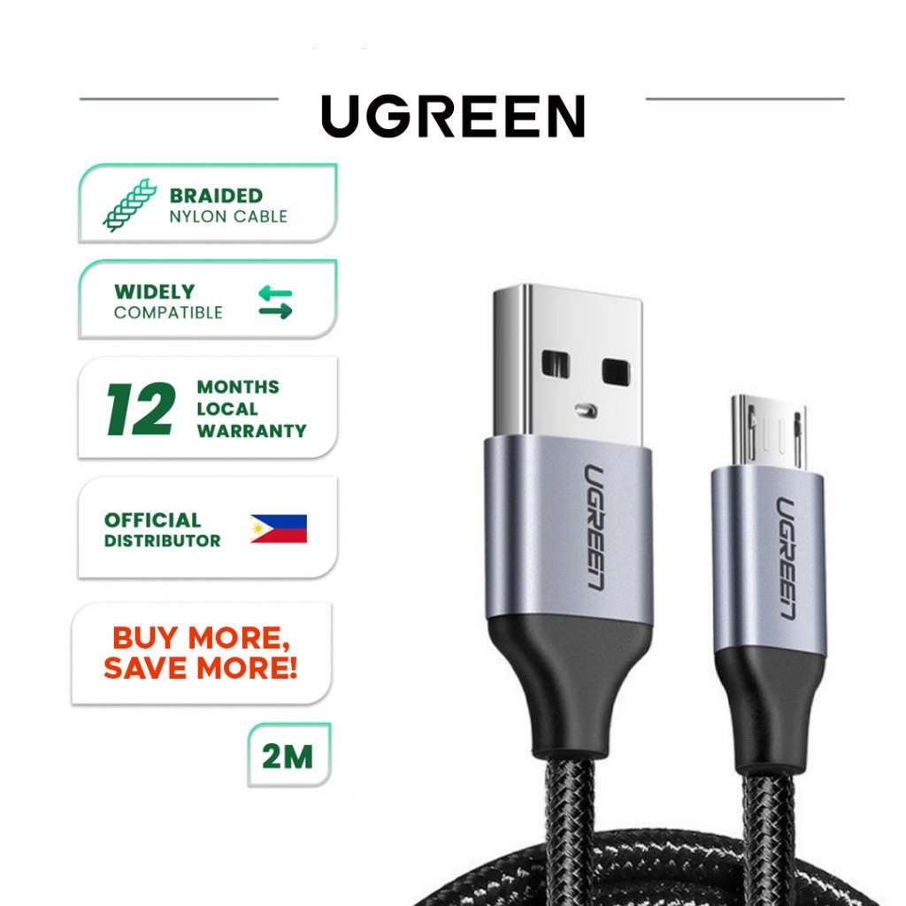 2M UGREEN Micro USB 2.0 Quick Charge QC 3.0 Braided Cable Fast Charger ...