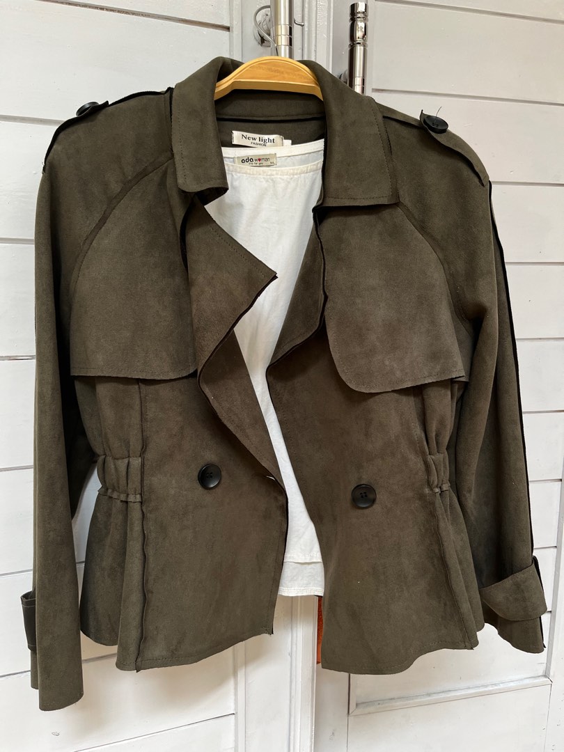 Blazer Jaket suede tebal warna army, Fesyen Wanita, Pakaian Wanita ...