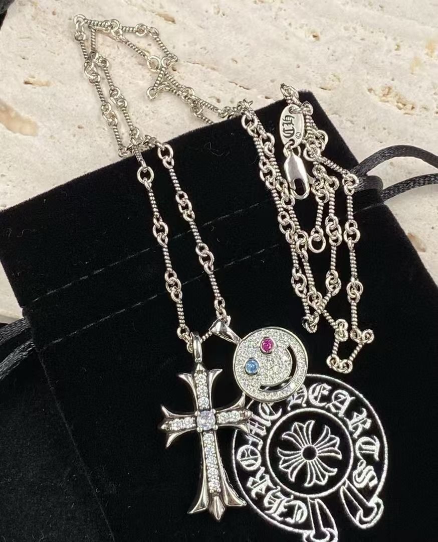 Chrome hearts smiley face cross necklace, Women's Fashion, Jewelry ...