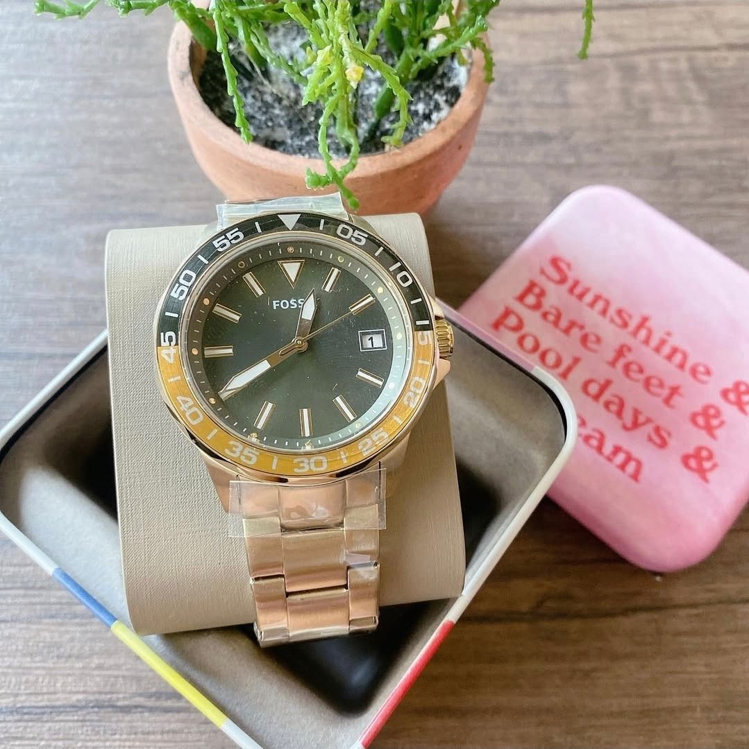 Fossil BQ2522 Bannon Three-Hand Date with Rotating Bezel - Green Dial ...