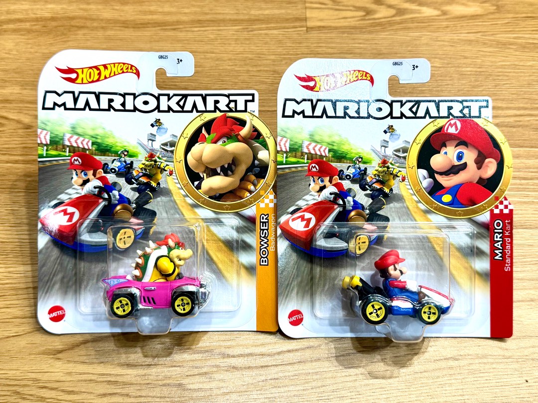 Hot Wheels Marion Kart Bowser Badwagon and Mario Srstdard Kart Mario ...