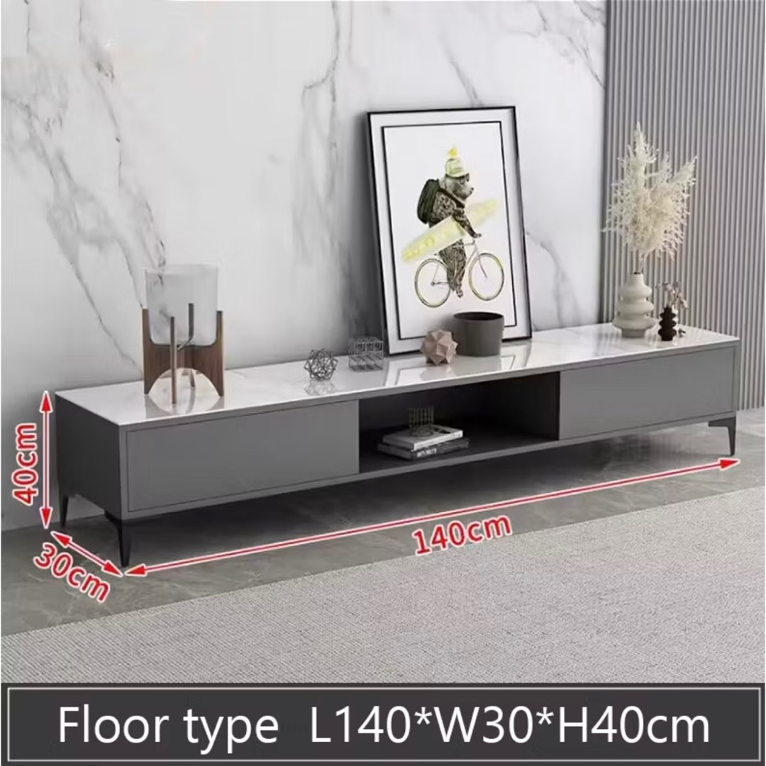 Marble Pattern TV Console | Long TV Stand Cabinet | Floor TV Bench ...