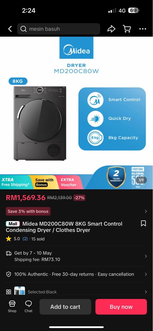 Midea Condensing Dryer 8KG, TV & Home Appliances, Washing Machines and ...