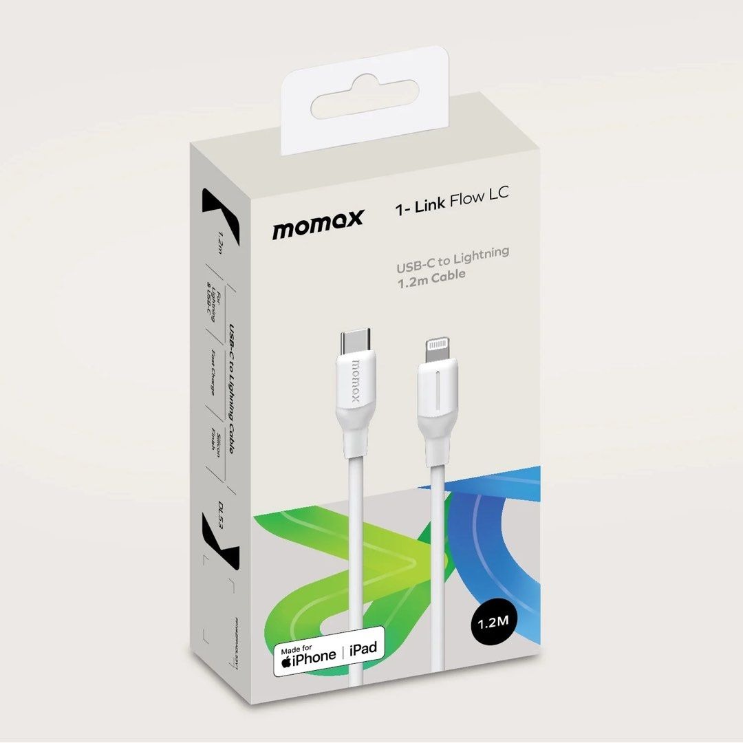 MOMAX Flow Series 1-Link Flow CL USB-C to Lightning 充電線 (1.2m) DL53, 手提 ...