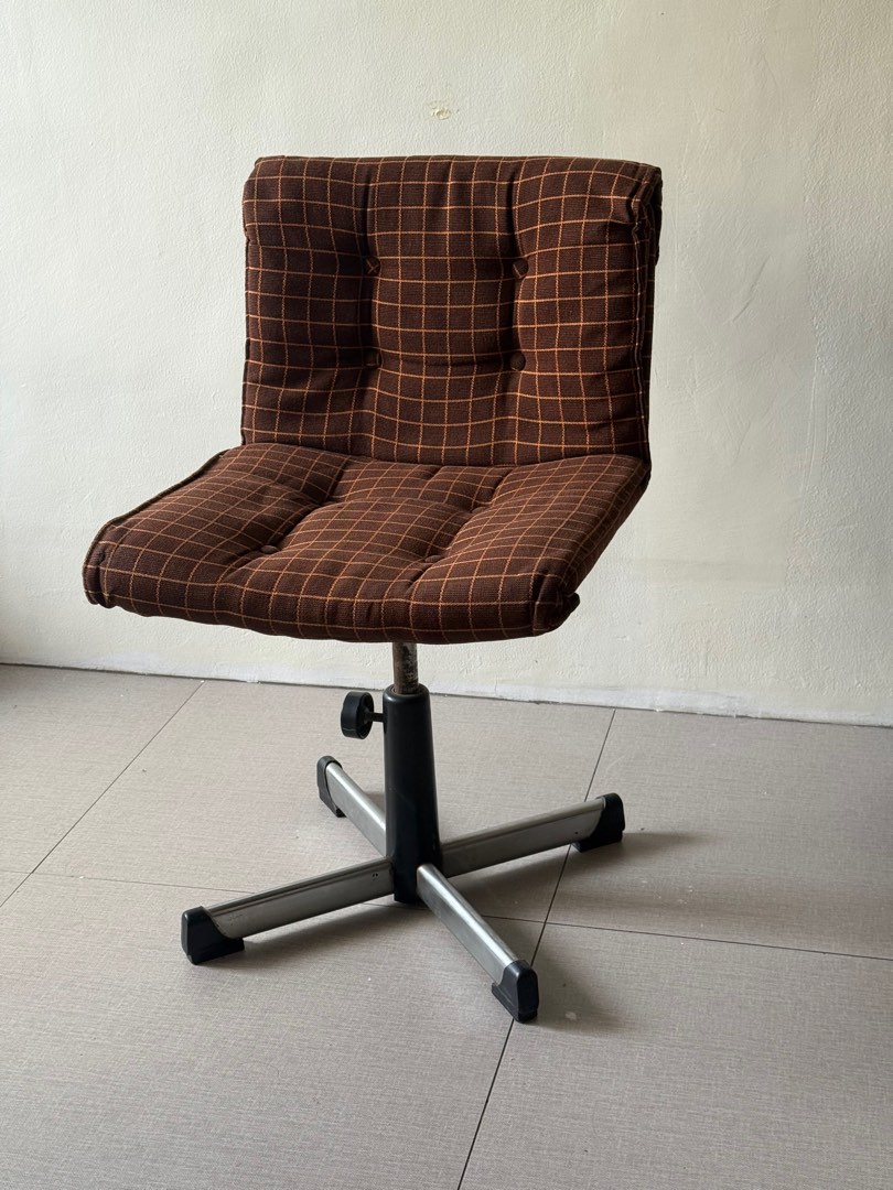 Retro Mid Century Task Chair with Plaid Fabric, Furniture & Home Living ...