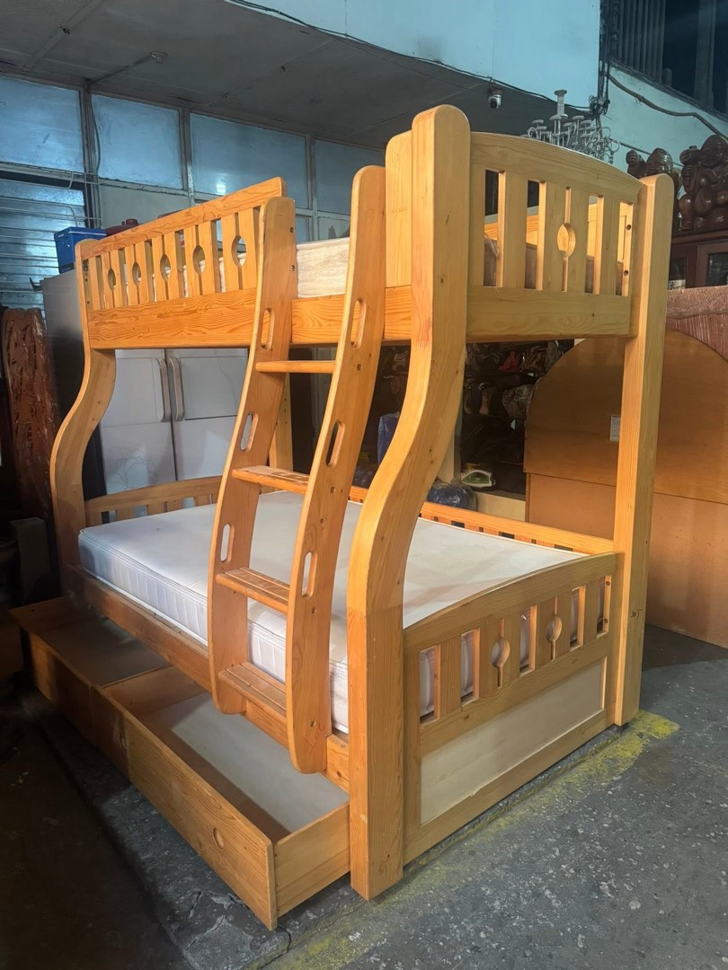 Solid wood bunk bed single top double bottom foam included, Furniture ...