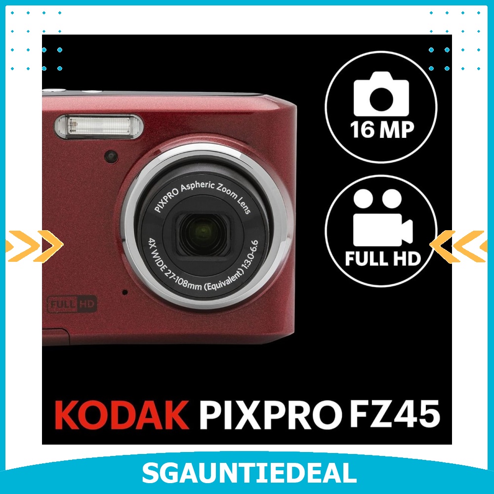 KODAK PIXPRO FZ45-RD 16MP Digital Camera 4X Optical Zoom 27mm Wide ...