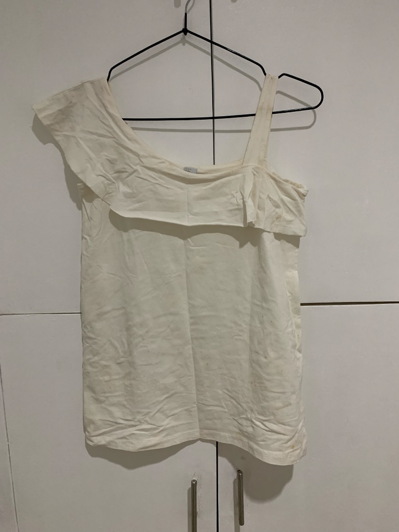 Zara Kids White Half Off Shoulder Half Sleeved Top, Women's Fashion ...